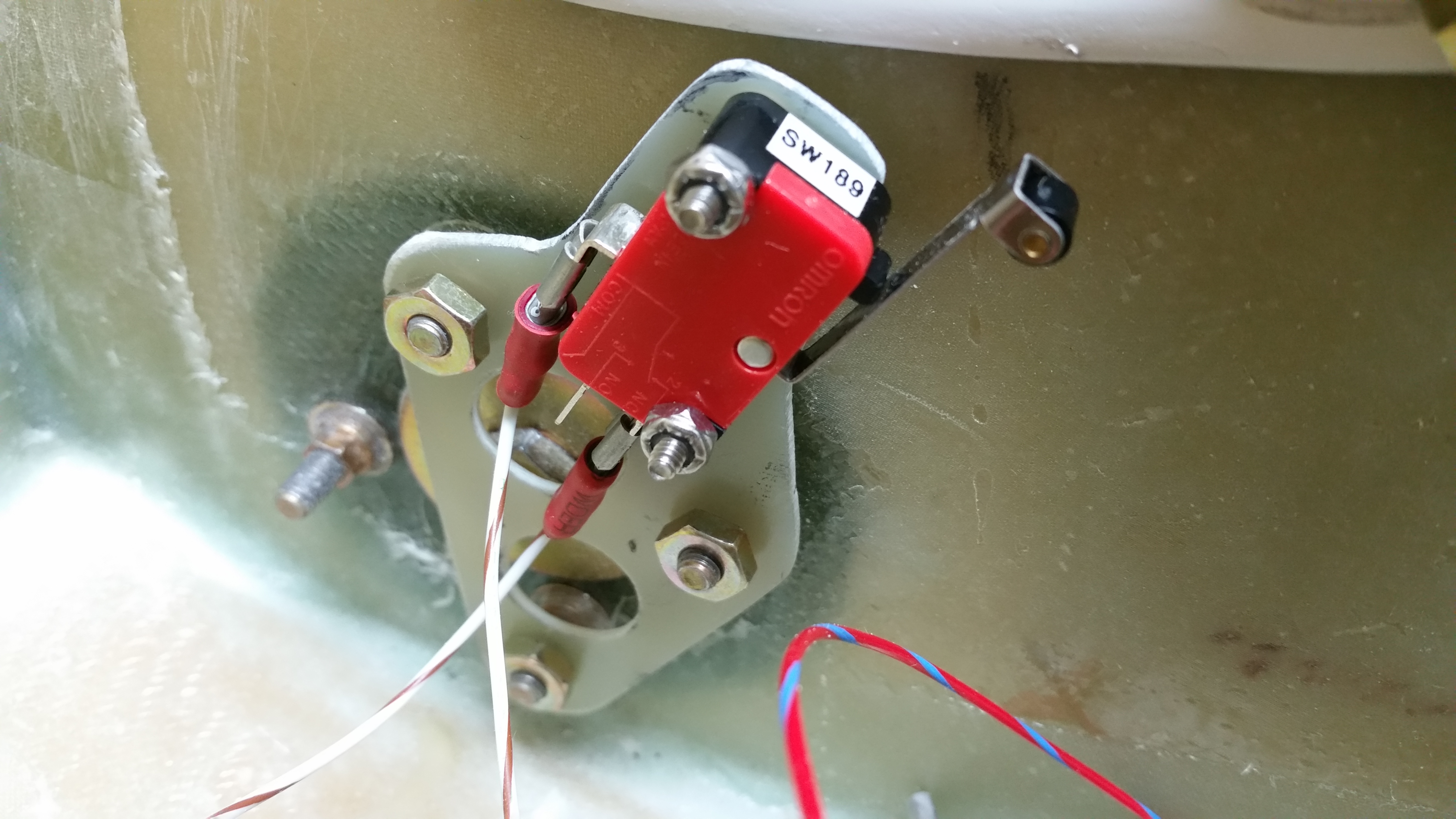 Closeup of parking brake LED indicator switch & bracket | A Long EZ Push