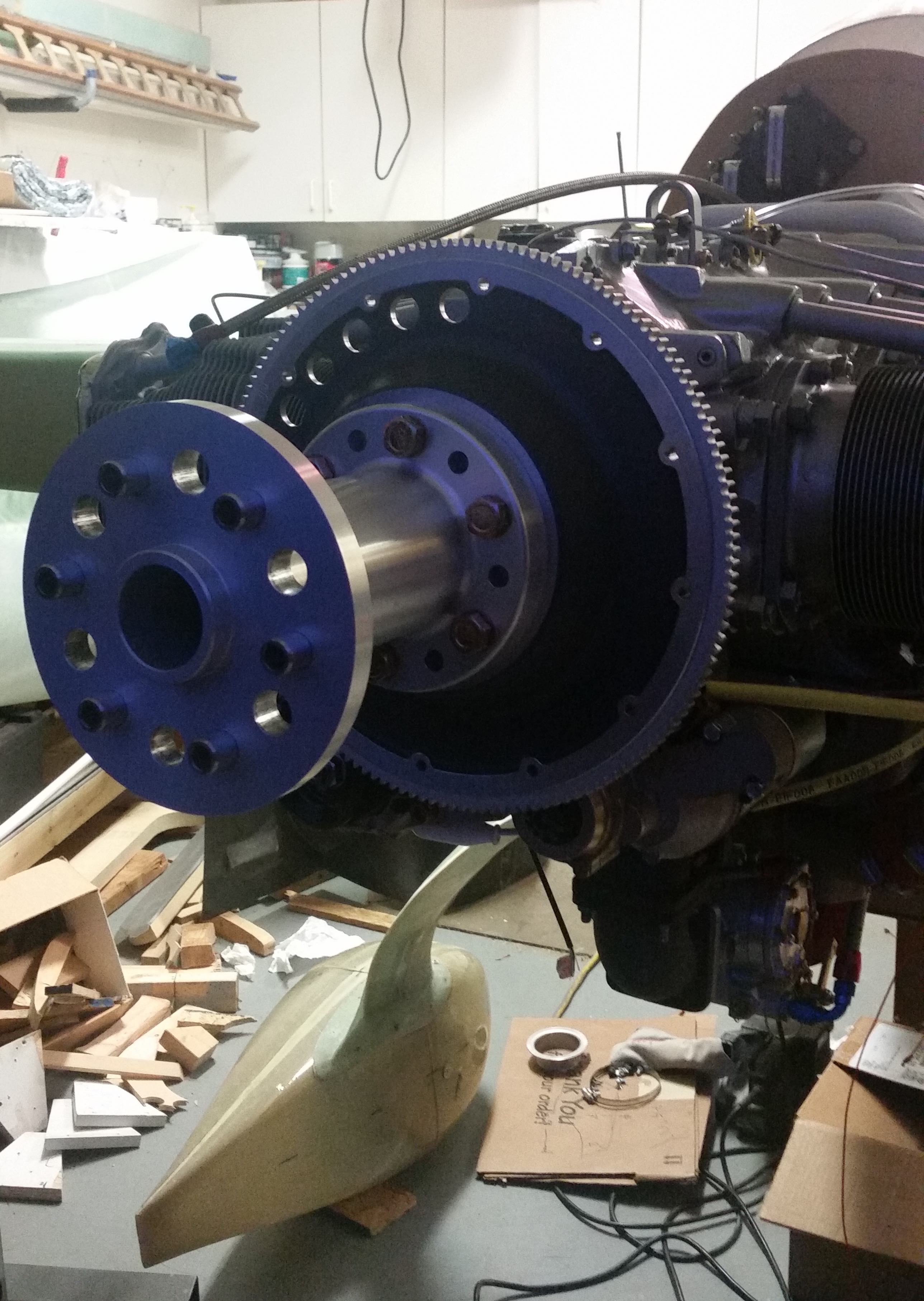 Prop extension bolted to flywheel & prop flange | A Long EZ Push