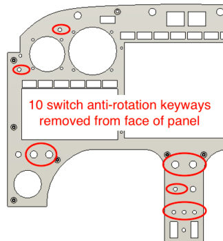 Hiding switch anti-rotation keyways on panel front | A Long EZ Push