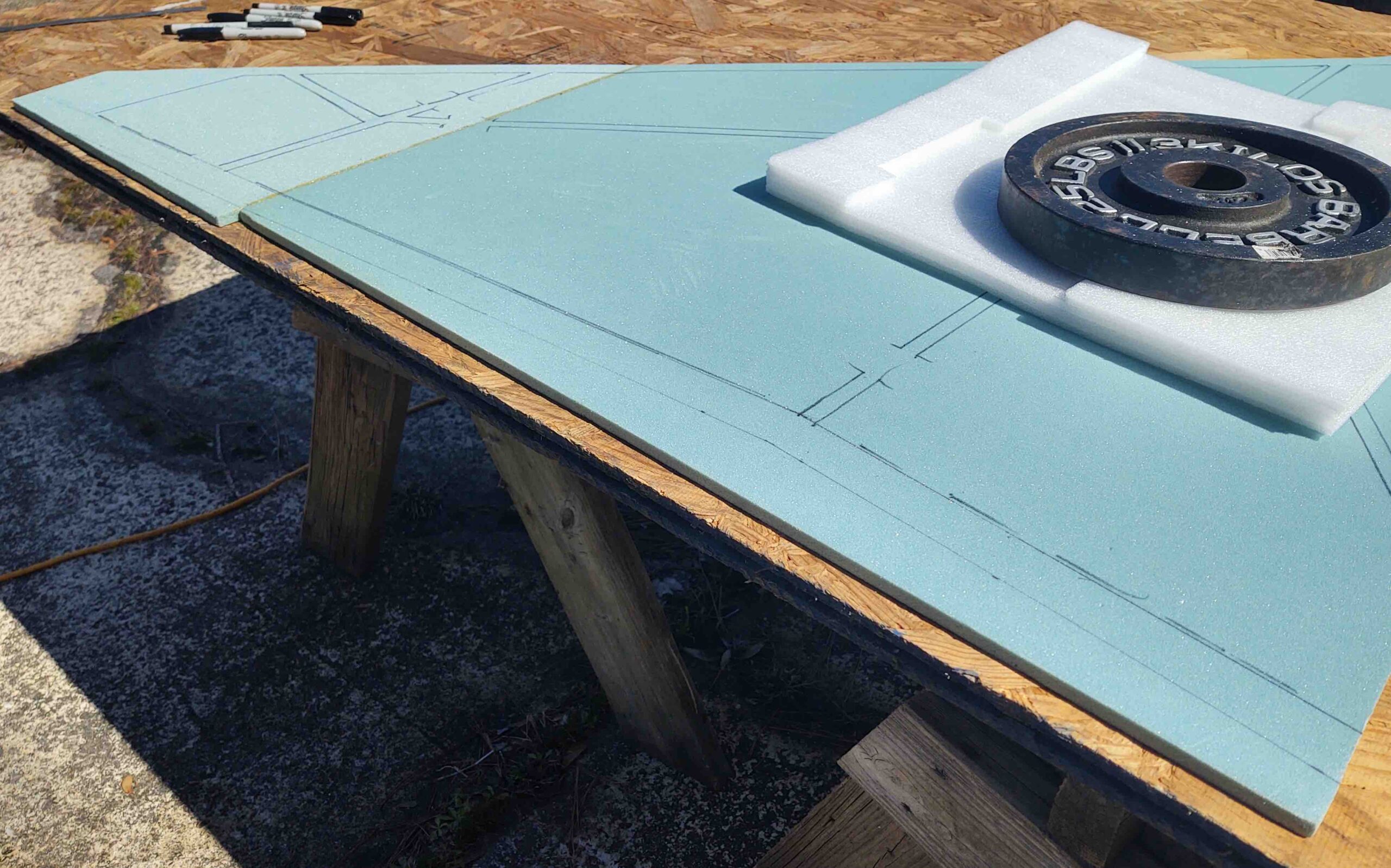 Right strake top foam core TE marked 1.3″ | A Long EZ Push